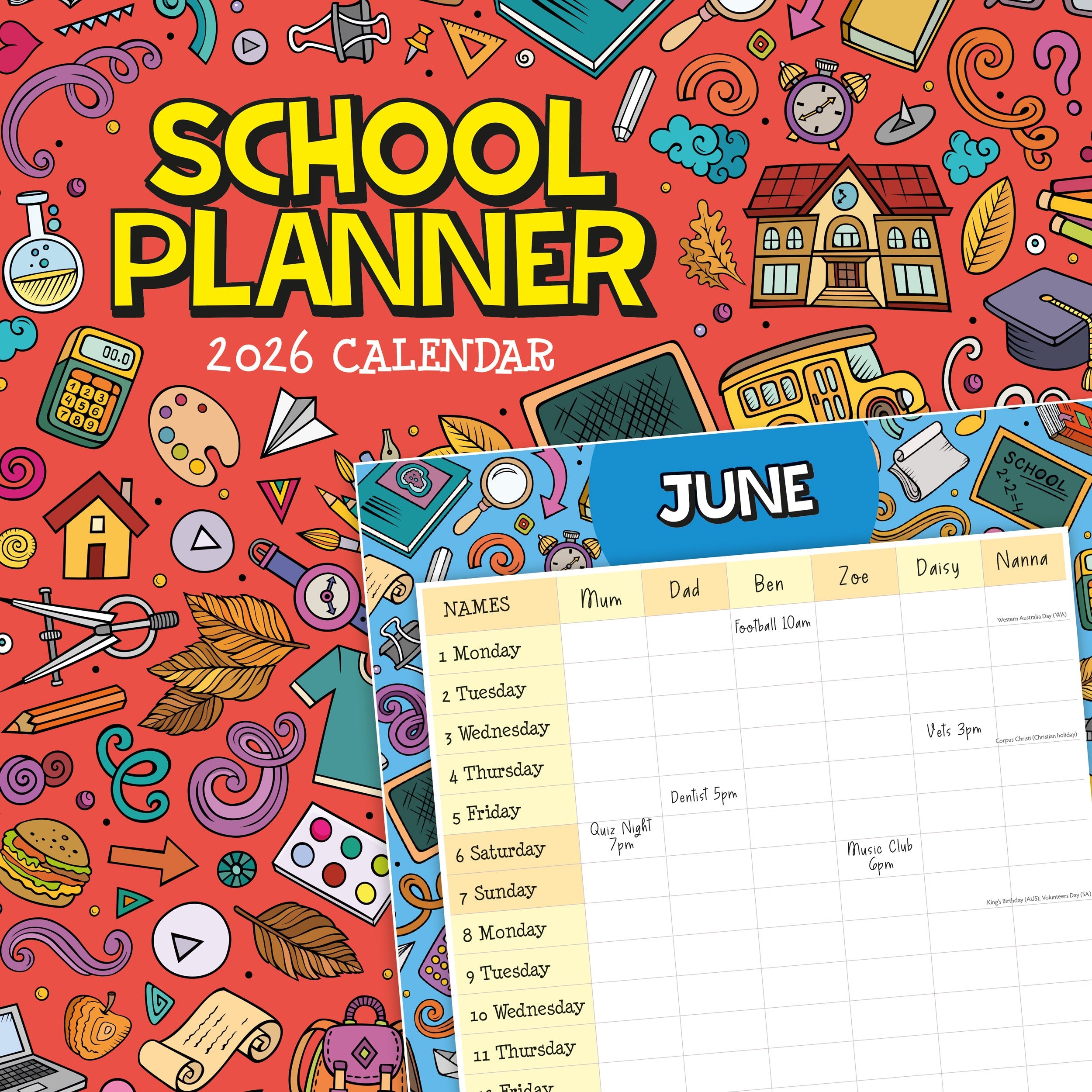 2026 School Planner - Square Wall Calendar