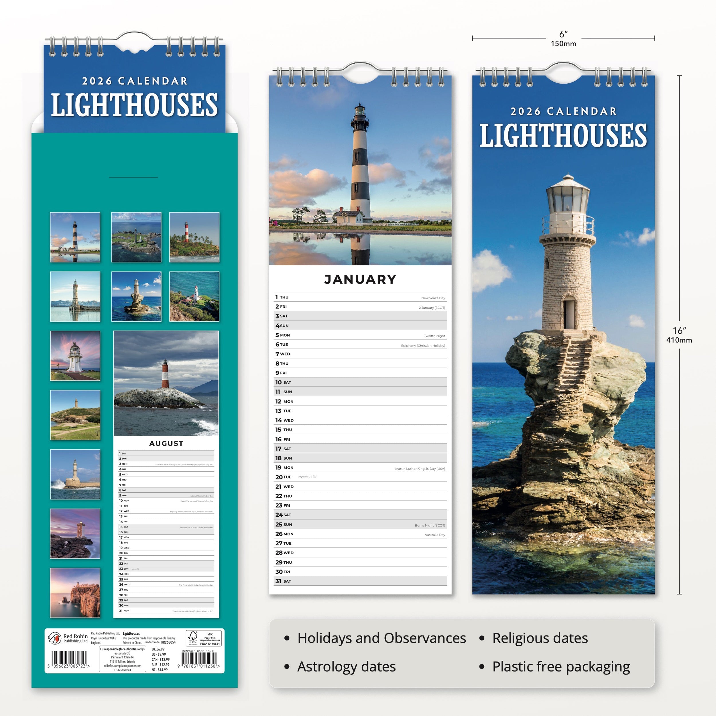 2026 Lighthouses - Slim Wall Calendar