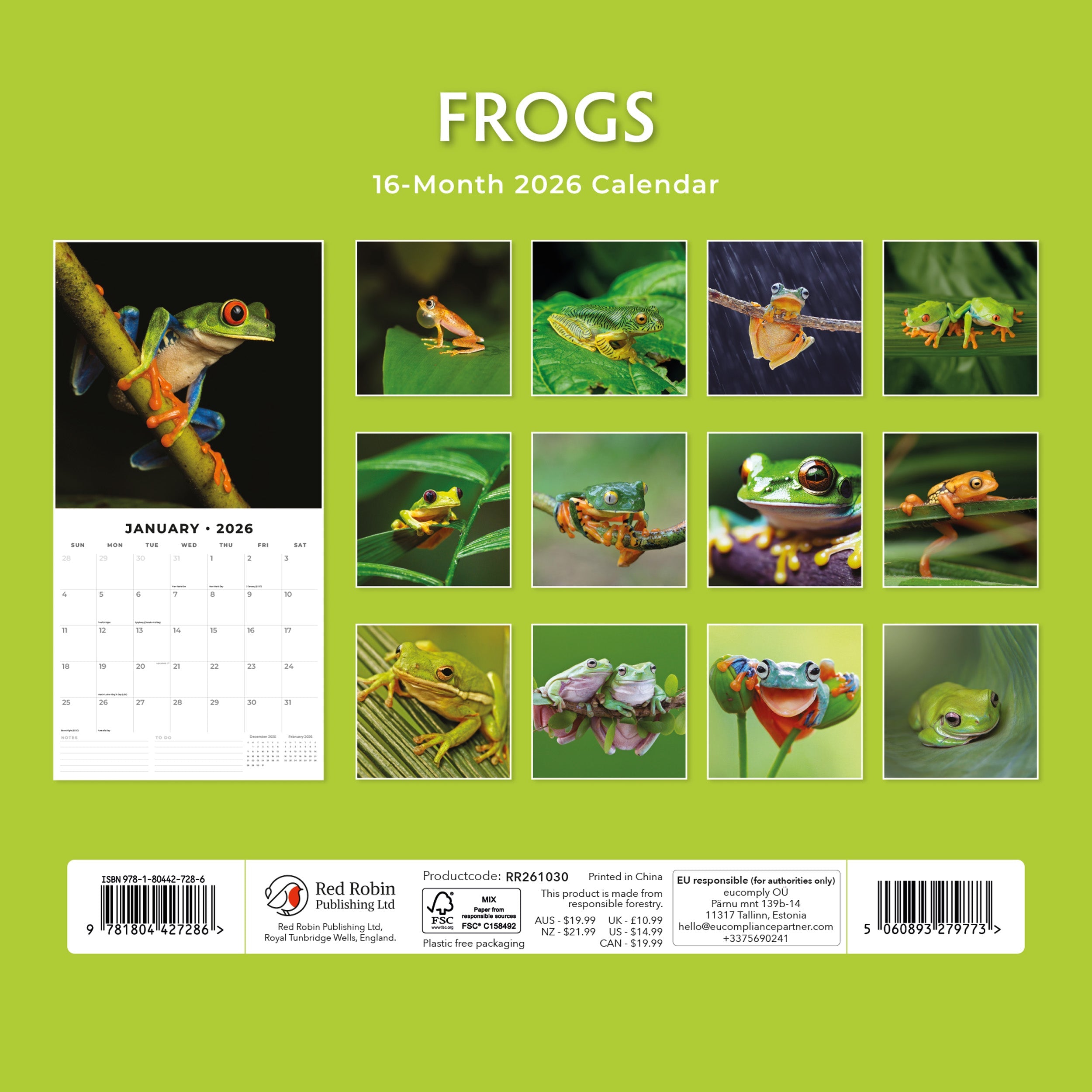 2026 Frogs - Square Wall Calendar