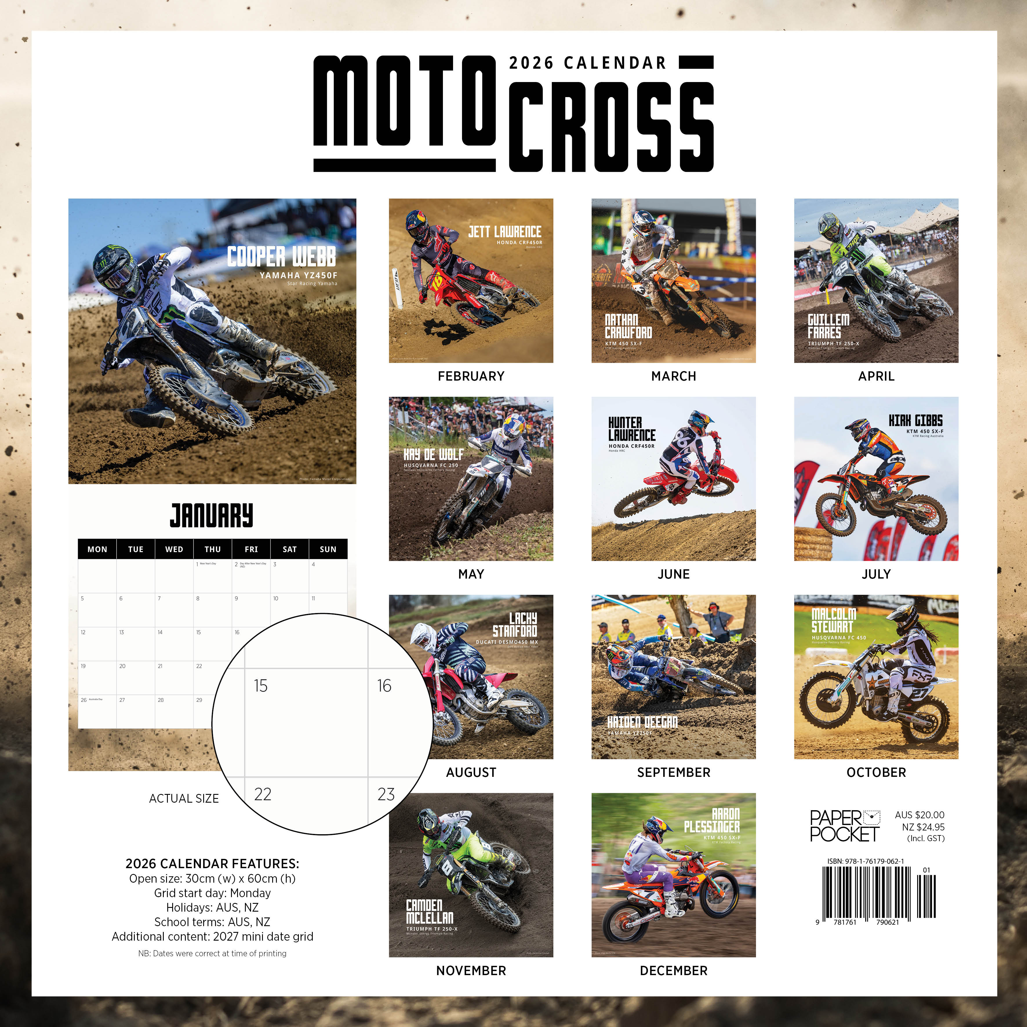 2026 Motocross - Square Wall Calendar